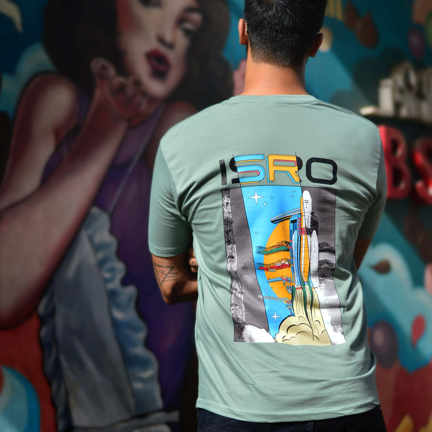 ISRO Sage Green Rocket Launch T-Shirt - www.superherotoystore.com